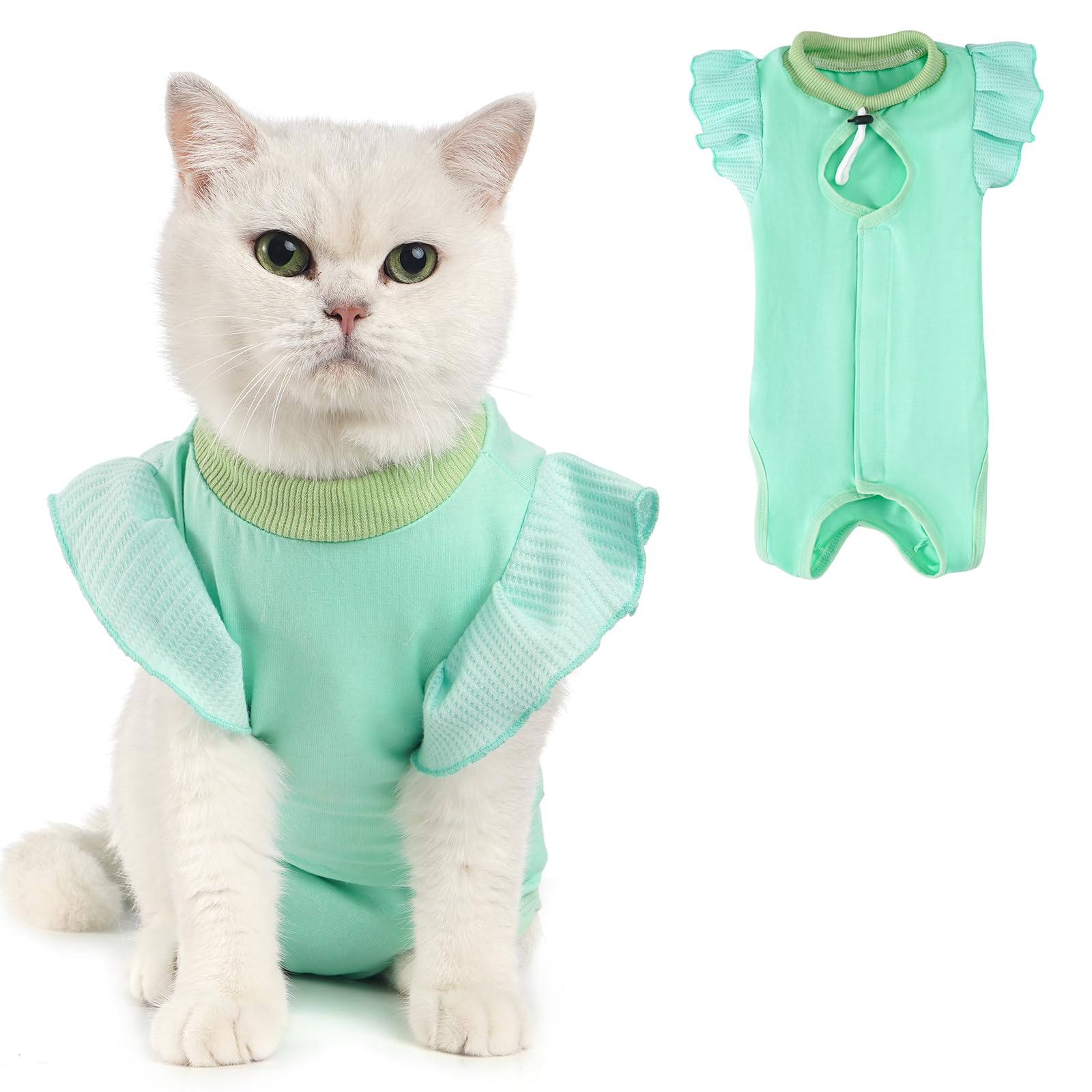 Avont Cat Recovery Suit - Post-Surgery Onesie for Cats, Alternative to Cone of Shame, Protective Spay Suit for Female Kitten, Ideal for Healing and Skin Conditions -Mintgreen(M)