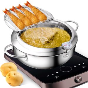 kyachitos 3.4l deep fryer pot (24cm, 9.4inch), 304 stainless steel small deep fryer with oil filtration, japanese style deep fryer pot with temperature control