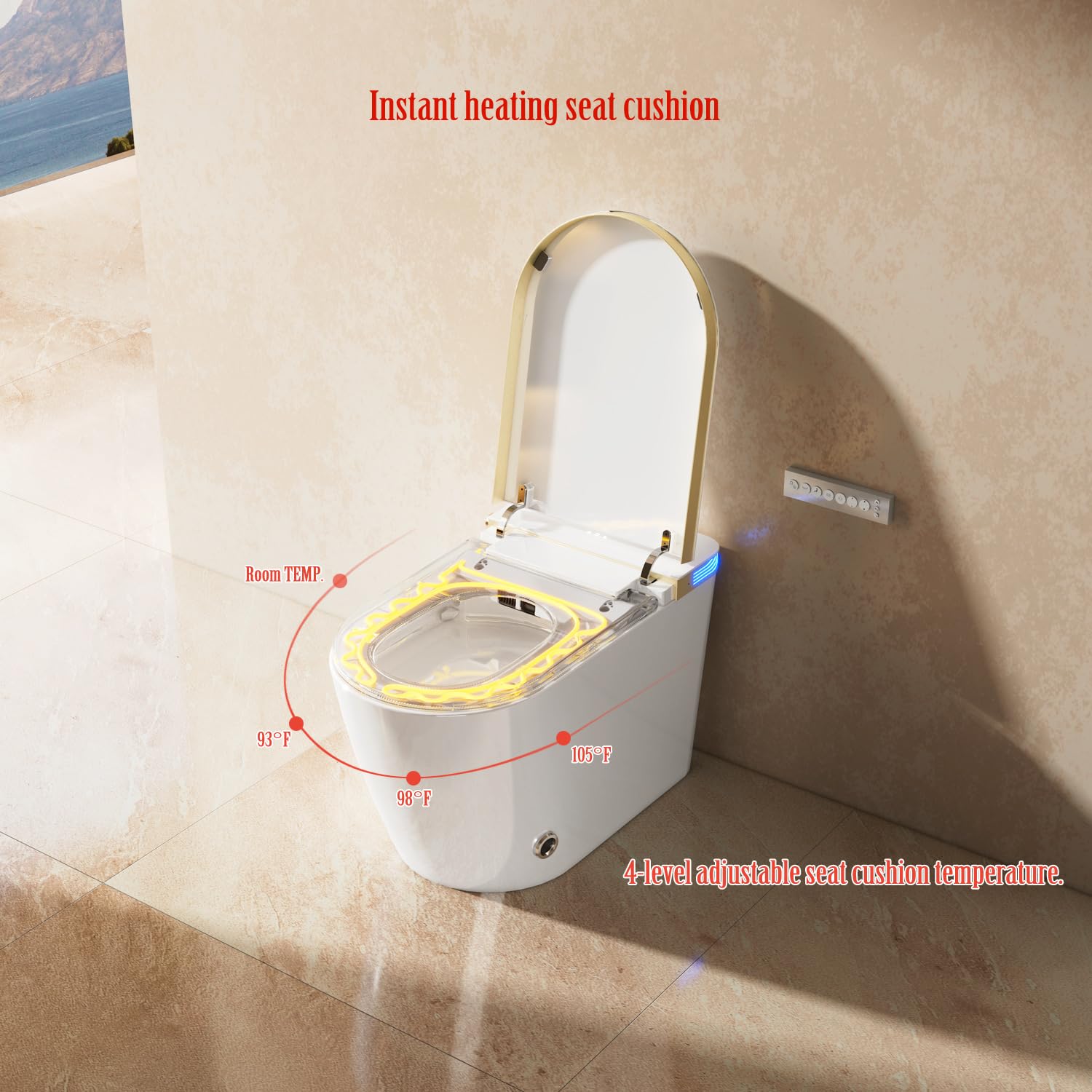 Intelligent Smart Toilet with Auto Open/Close Lid, Automatic Tankless Toilet with Bidet Built In, One Piece Toilet with Foot Sensor Operation for Modern Bathrooms, Remote Control