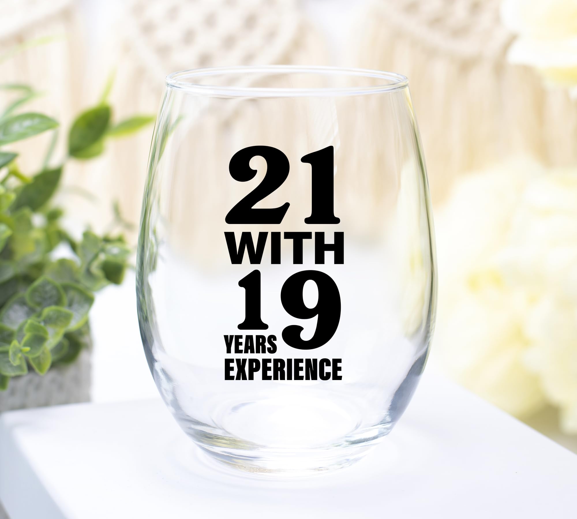 40th Birthday Gifts for Women and Men Wine Glass - Funny 21 with 19 Years of Experience Gift Idea for Mom Dad Husband Wife – 40 Year Old Party Supplies Decorations for Best Friend, Him, Her - 15oz