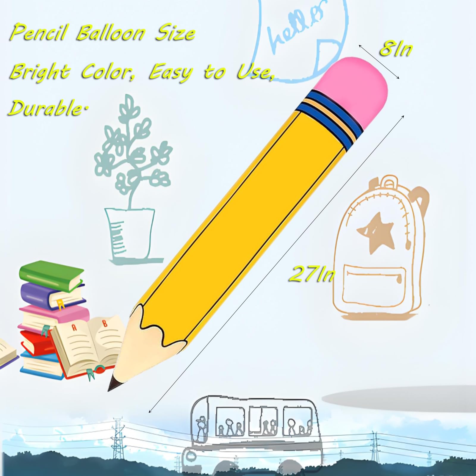 Giant Large Inflatable Pencil Balloon Birthday Party Back To School Graduation Favor Blow Up Balloon Hanging Classroom Decoration for Classroom Garden Room Birthday Party Decorations (Yellow)