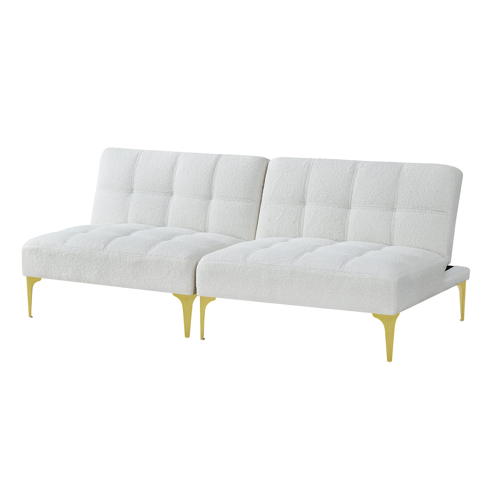 TZXTW Convertible Sofa Bed,Modern Couch Sleeper with Gold Metal Legs and Two Throw Pillows,Double Folding Futon Sofa,Loveseat,Small Couches for Small Spaces,Living Room,Bedroom,Apartment,Office,White