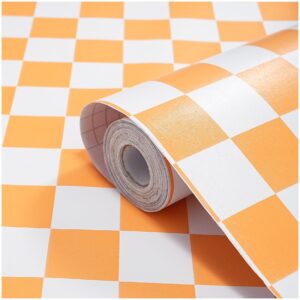 modern peel and stick wallpaper orange and white mosaic checkered contact paper 17.7"x78.8" self adhesive lattice wallpaper removable decorative wallpaper for bedroom countertops cabinet vinyl roll