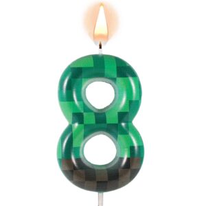 lasuroa tnt themed birthday candles for cake, green number birthday candles pixel birthday candles tnt cake toppers for birthday wedding baby shower video game party supplies decoration (number 8)