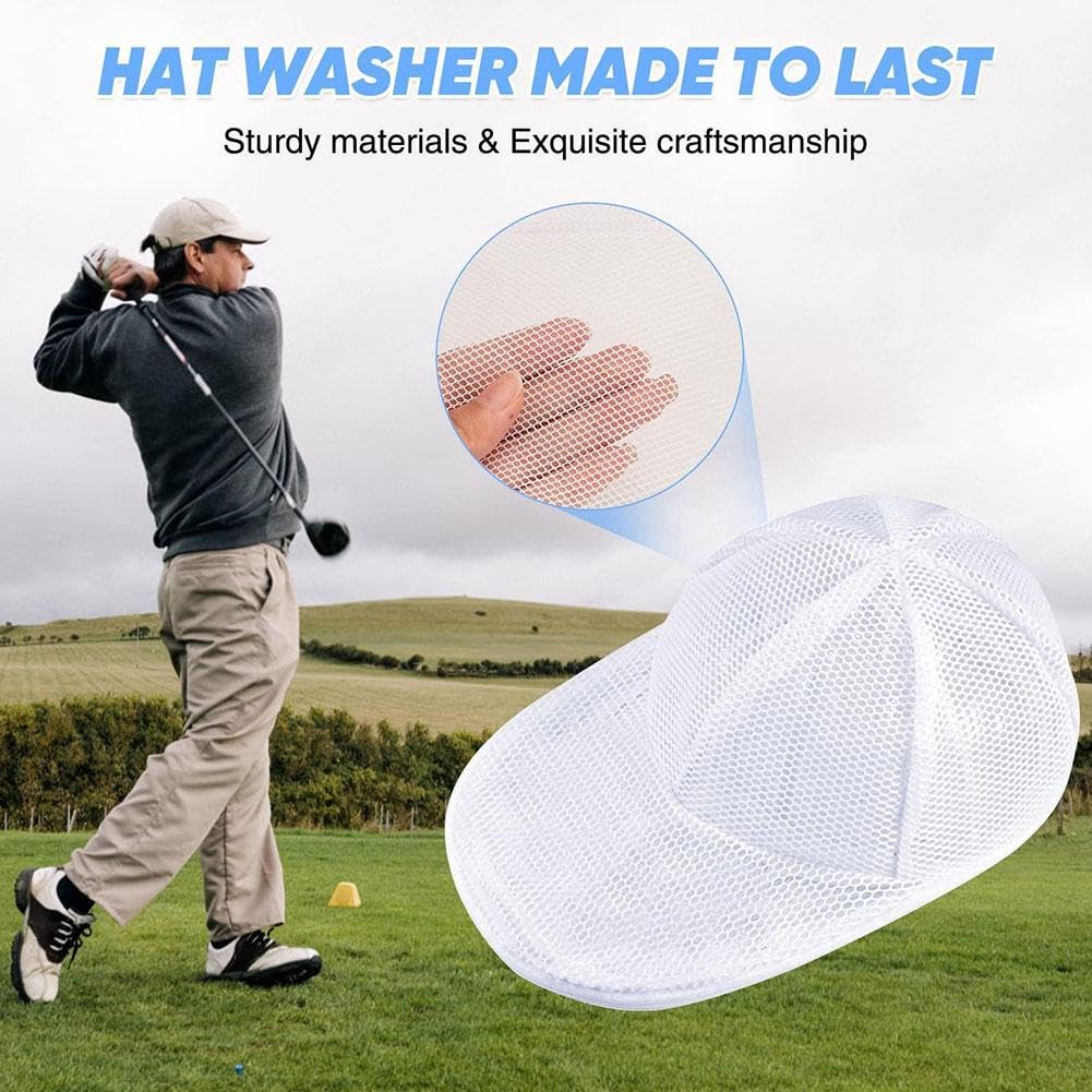 Baseball Hat Washer, Baseball Cap Washing Cage, Hat Holder for Washing, Foldable Washing Hat Rack Protector Cage, Hat Washer Cage for Washing Machine (White)