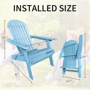 YRLLENSDAN Folding Adirondack Chair - Weather Resistant Plastic Outdoor Chairs for Patio, Lawn, Garden, or Fire Pit - Cozy Plastic Adirondack Chair for Outside Seating (1, Turquoise)