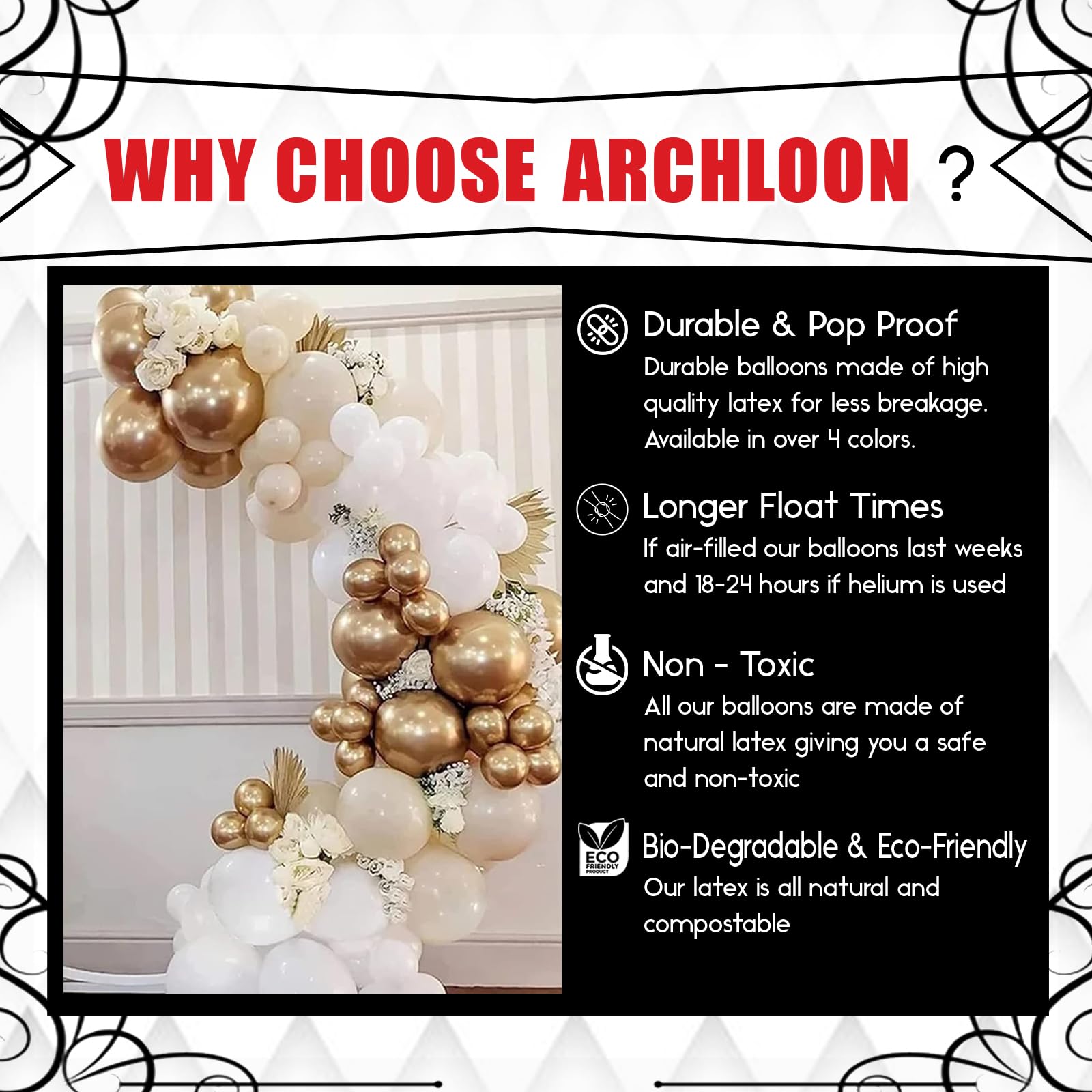 Archloon White Sand Gold Balloons Garland Arch Kit,192PCS White Nude Balloons with Metallic Chrome Gold Latex Balloons for Birthday Decorations