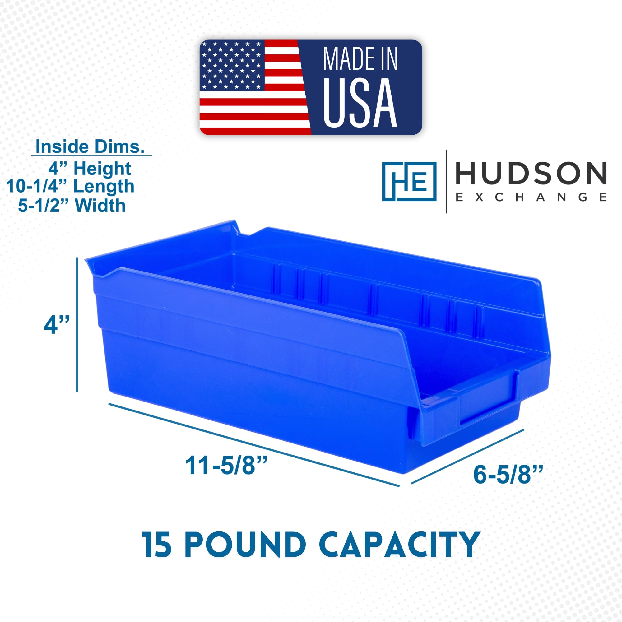 Hudson Exchange 12 x 6 x 4" Plastic Nesting Storage 12” Shelf Bin Container - 15 lb Capacity (Blue)