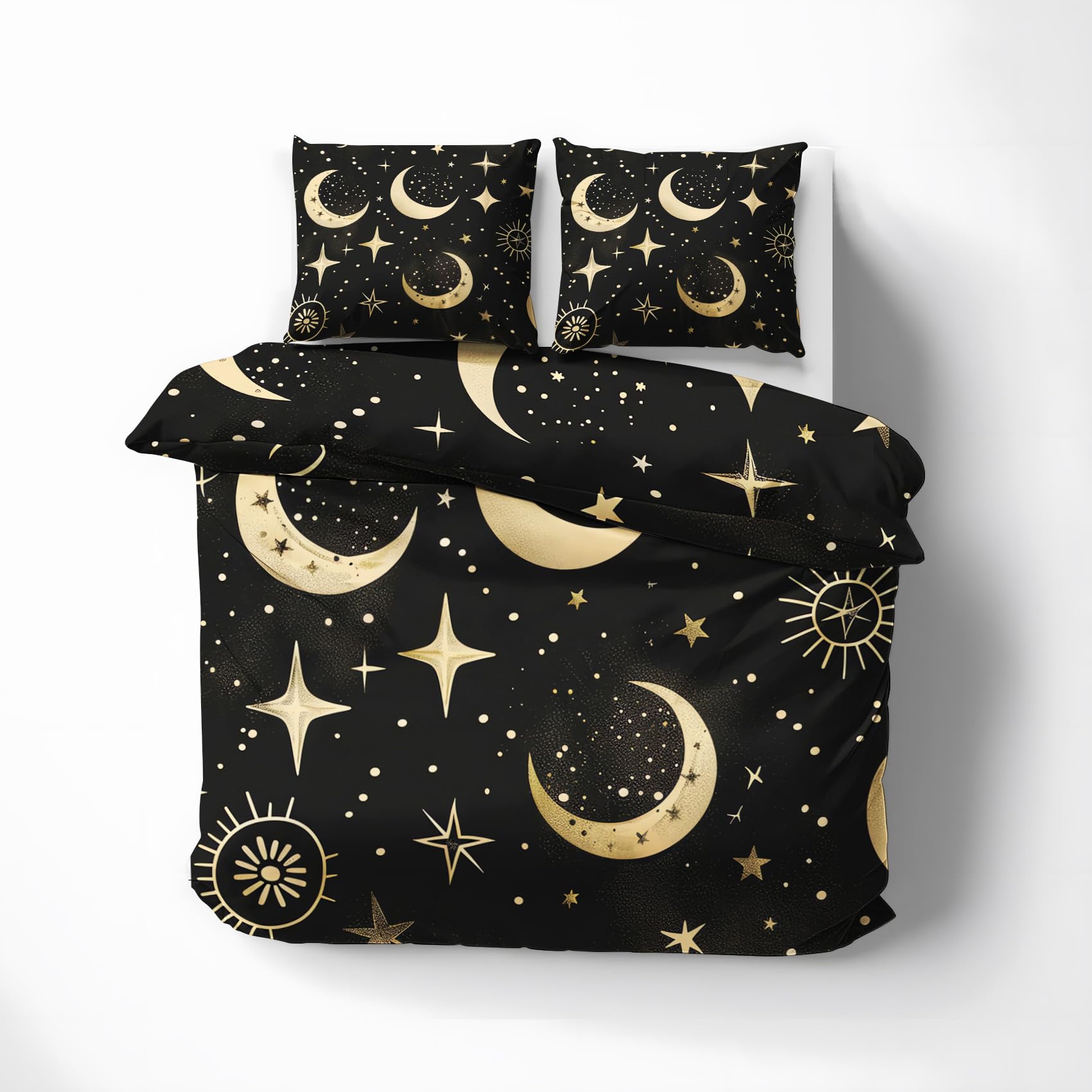 FJWXCBD Moon and Star Duvet Cover Full Size, Celestial Witchy Pattern Bedding Set 3 Piece for Bedroom Decor, Cosmic Duvet Cover & 2 Pillow Shams, with Zipper & Ties, Super Soft Microfiber