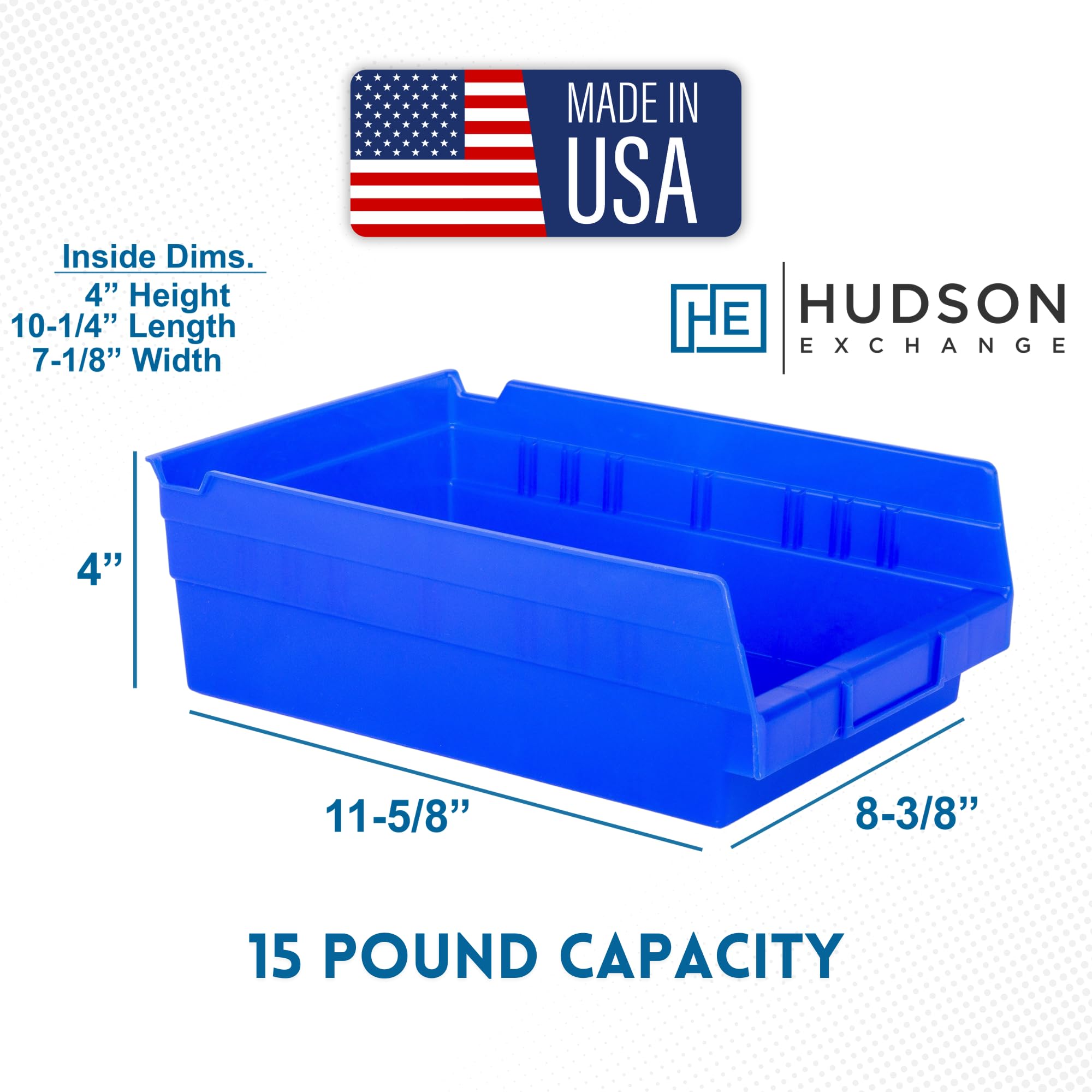 Hudson Exchange 12 x 8 x 4" Plastic Nesting Storage 12” Shelf Bin Container - 15 lb Capacity (Blue)