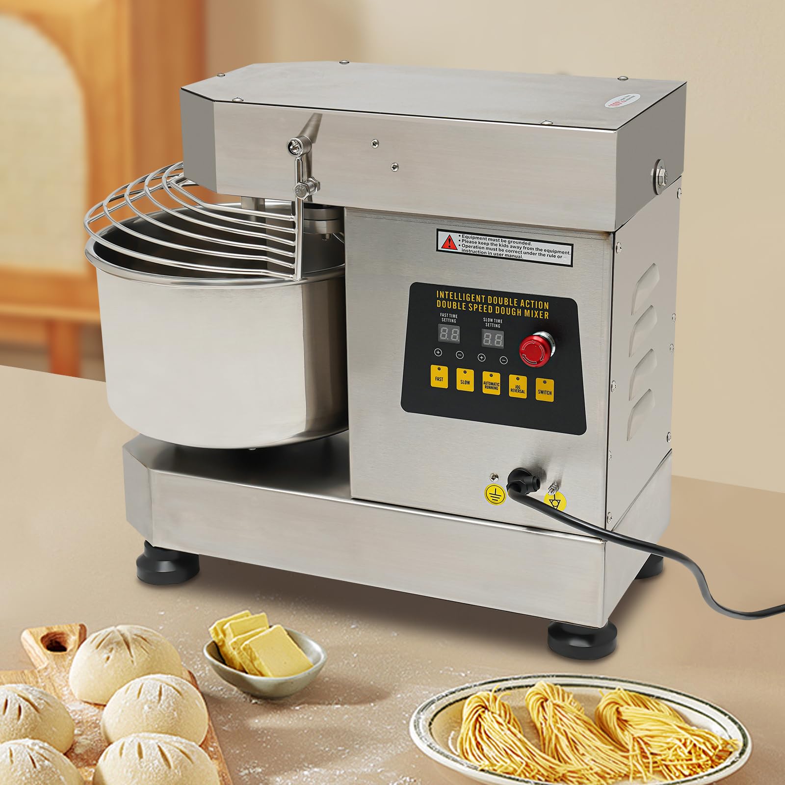 750W Commercial Dough Mixer 10.5Qt Dual Rotating Dough Kneading Machine with Food-grade Bowl Infinitely Adjustable Speed, Security Shield Baking Equipment for Restaurant Pizzeria