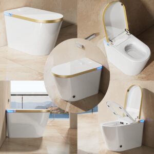 Intelligent Smart Toilet with Auto Open/Close Lid, Automatic Tankless Toilet with Bidet Built In, One Piece Toilet with Foot Sensor Operation for Modern Bathrooms, Remote Control