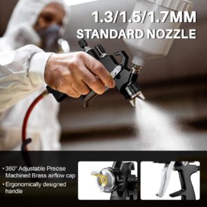 LVLP Air Spray Gun Premium Kit with 1.3/1.5/1.7mm Nozzle & Air Regulator,Automotive Paint Gun Sprayer,Car Paint Gun Sprayer,Air Paint Sprayer Gun for Cars & House DIY Painting(Black)