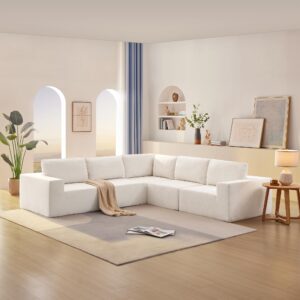 ball & cast 116" luxury upholstered sectional couch set with foam-filled,l-shaped modular reversible sofa-bed w/free combination,modern cozy sleeper furniture for living room large space,beige