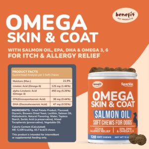 Omega 3 for Dogs - Skin & Coat Soft Chews for Dogs - Salmon Oil, EPA & DHA Fatty Acids - Itch Relief, Hot Spots, Shedding, Allergies & Hot Spot Relief - 120 Soft Chews, Made in USA