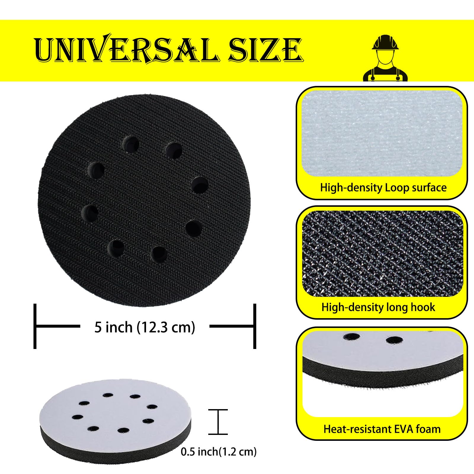 Crossarctic 5 Inch 8 Holes Soft Density Interface Pads Hook and Loop Sponge Cushion Buffer Round Backing Pad Foam Sanding Pads for Orbital Sander(4 Pack)