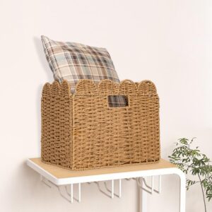 Paper rope Storage Baskets，Wicker Baskets,Folding 2 Packs Handmade Woven baskets, paper rope Basket For Shelf,Seagrass Baskets,Shelf Baskets For Storage Toys Books And Clothes.