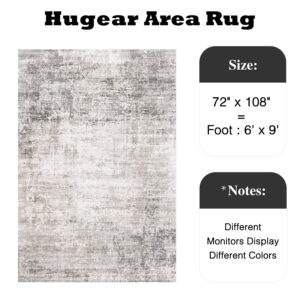 HUGEAR 6x9 Living Room Rugs Grey Washable Hallway Area Rug Indoor Accent Rug Abstract Low Pile Carpet Distressed Throw Aesthetic Rug Bedroom Office Dining Room Kitchen Laundry Room Non Slip