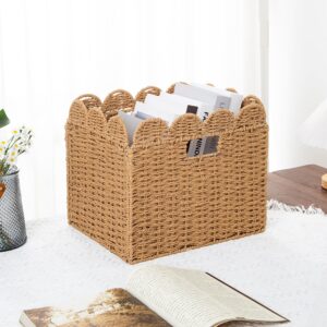 Paper rope Storage Baskets，Wicker Baskets,Folding 2 Packs Handmade Woven baskets, paper rope Basket For Shelf,Seagrass Baskets,Shelf Baskets For Storage Toys Books And Clothes.