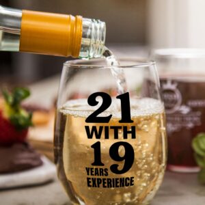 40th Birthday Gifts for Women and Men Wine Glass - Funny 21 with 19 Years of Experience Gift Idea for Mom Dad Husband Wife – 40 Year Old Party Supplies Decorations for Best Friend, Him, Her - 15oz