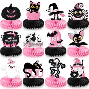 containlol 12 pcs pink halloween baby shower decorations halloween honeycomb centerpieces pink black halloween table decor halloween birthday table toppers for baby shower girls party table decor