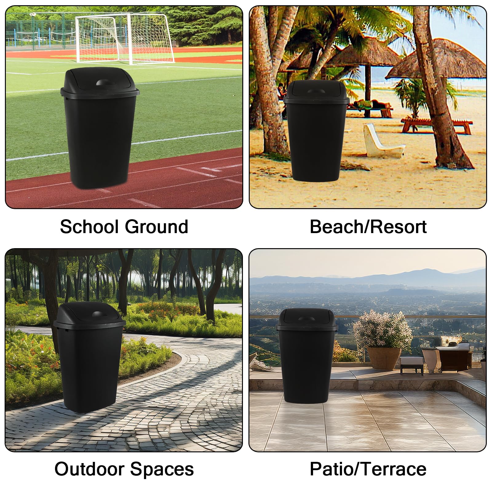 Uumitty 4 Pack 11 Gallon Swing Top Trash Can, Plastic Garbage Bin for Kitchen, Black