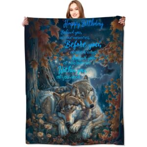 vodrm birthday gifts,unique best gift blanket 60x80in for daughter son,wolf and moon blankets,ideas for boys nephew girls niece lightweight throw,happy festival party room decor