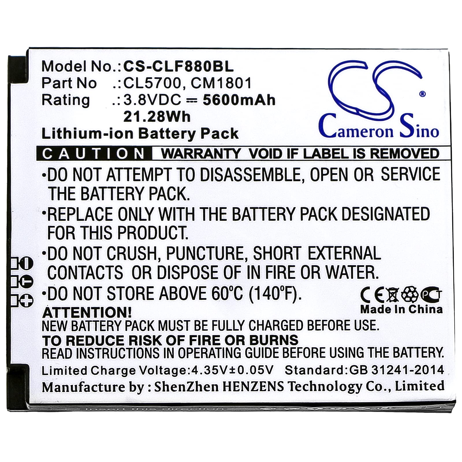 Replacement Barcode Scanner Battery for C-ilico F880, F880P, F880PEU 3.8V 5600mAh