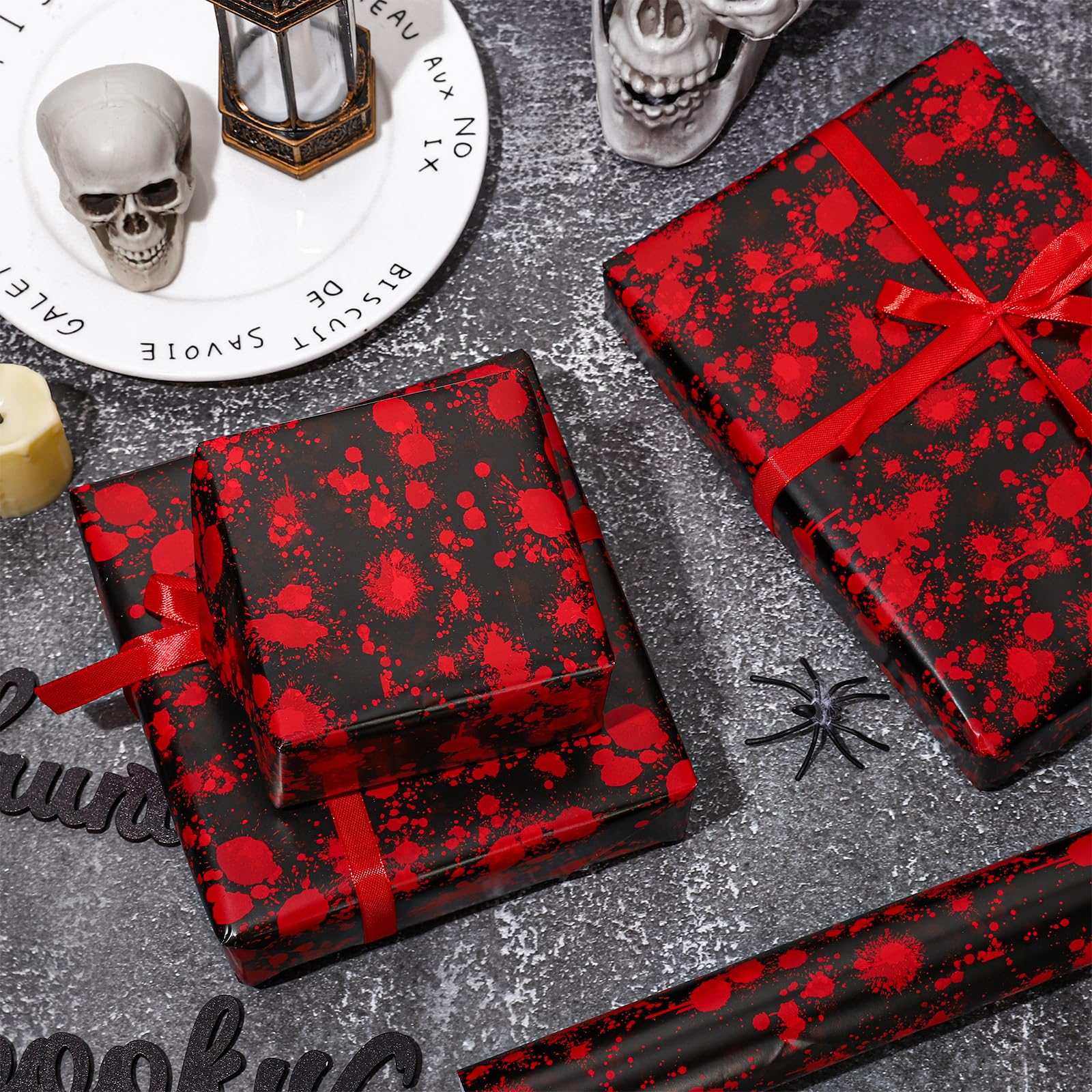 JarThenaAMCS Halloween Bloody Wrapping Paper - Mini Roll - 17 In x 32.8 Ft Blood Splatter Gift Wrap Paper for DIY Art Crafts Halloween Holiday Horror Party