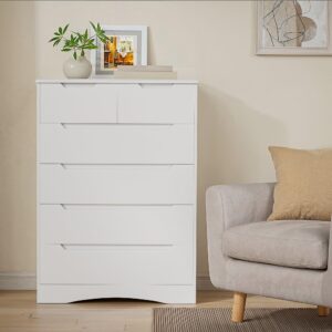 Gizoon 6 Drawer Dresser, Chest of Drawers with Large Storage, White Dresser for Bedroom, Tall Dresser and Organizer with Anti-Tripping, Wooden Dresser Cabinet for Office, Living Room, Entryway