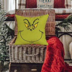 Yaofavo Christmas Decorative Throw Pillow Cover, Merry Grinchmas Cushion Covers Xmas, Green Face Pack of 2 Pillowcase Only (Green Face, 18 x 18 Inch)