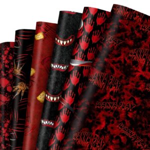 jarthenaamcs 12 sheets halloween bloody wrapping paper - not roll - horror blood handprint paw blade gift wrap paper folded flat for diy crafts holiday party supplies, 19.7 x 27.6 inch