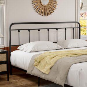 aovsa victorian metal king size headboard, adjustable height, curved steel king headboard only, easy assembly, attach frame, farmhouse style, black