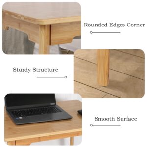 DOUSY- Small Bamboo Computer Desk Study Desk Home Office Desk Writing Table, Modern Study 27.5" Solid Multipurpose Table, for Living Room, Bedroom, Make Up, Natual Color