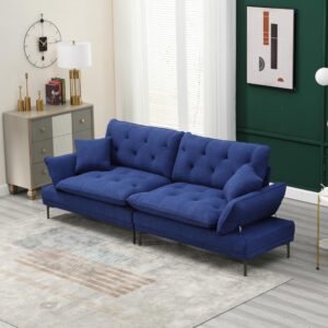 TZXTW Comfy Loveseat with Adjustable Armrest, Small Couches for Small Spaces, Convertible Sleeper Sofa Bed with Metal Feet, Upholstered Futon Sofa, for Living Room, Bedroom, Apartment, Office,Blue