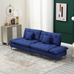 TZXTW Comfy Loveseat with Adjustable Armrest, Small Couches for Small Spaces, Convertible Sleeper Sofa Bed with Metal Feet, Upholstered Futon Sofa, for Living Room, Bedroom, Apartment, Office,Blue