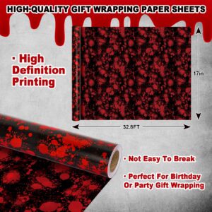 JarThenaAMCS Halloween Bloody Wrapping Paper - Mini Roll - 17 In x 32.8 Ft Blood Splatter Gift Wrap Paper for DIY Art Crafts Halloween Holiday Horror Party