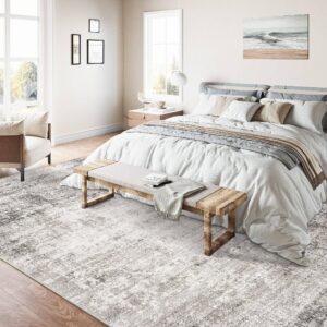 HUGEAR 6x9 Living Room Rugs Grey Washable Hallway Area Rug Indoor Accent Rug Abstract Low Pile Carpet Distressed Throw Aesthetic Rug Bedroom Office Dining Room Kitchen Laundry Room Non Slip