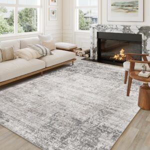 HUGEAR 6x9 Living Room Rugs Grey Washable Hallway Area Rug Indoor Accent Rug Abstract Low Pile Carpet Distressed Throw Aesthetic Rug Bedroom Office Dining Room Kitchen Laundry Room Non Slip