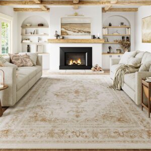 purecozy vintage area rug 8x10 indoor bedroom rug beige medallion washable living room carpet retro accent throw rug distressed rug for office dining room nursery