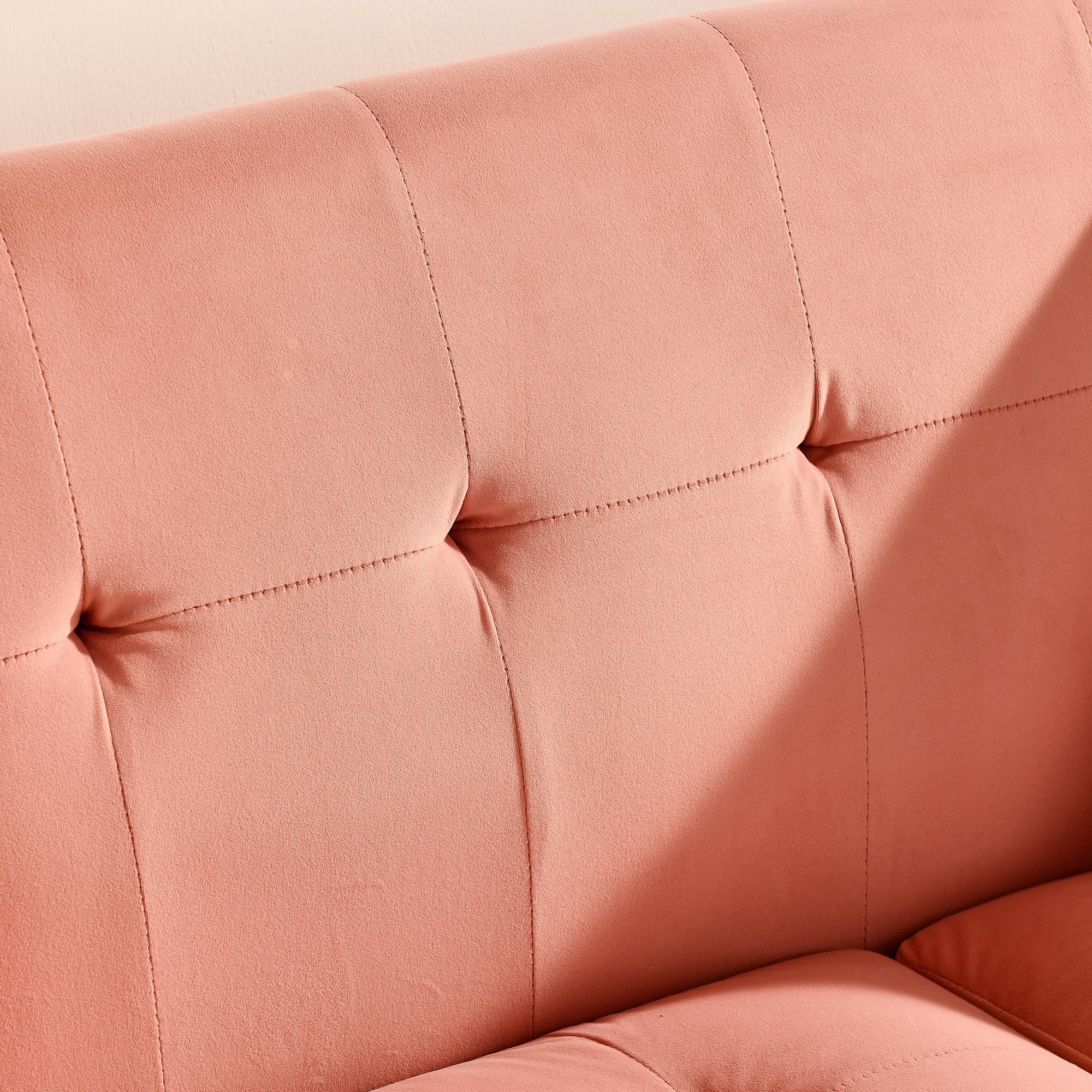 TZXTW Small Couches for Small Spaces, Modern Loveseat Sofa with Gold Iron Legs, Mid Century Decor Love Seat, Button Tufted Linen Fabric 2 Seat Sofa, for Living Room, Bedroom, Apartment, Office,Pink