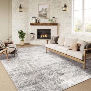 hugear 6x9 living room rugs grey washable hallway area rug indoor accent rug abstract low pile carpet distressed throw aesthetic rug bedroom office dining room kitchen laundry room non slip