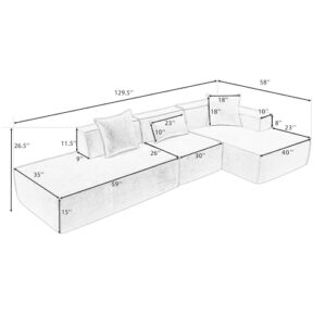 L-Shaped Combination Cloud Sofa Minimalist Modular Sectional Couch Towelling Fabric Floor Sofá 4-Seater Corner Couches Italian Tofu Block Corner Sofa&Couch, Right-Hand Facing Chaise Lounge