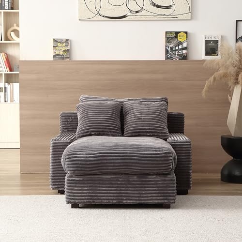 FANYE Oversized Single Lounge Sectional Sofa Couch Luxury Corduroy Upholstered Sleeper Daybed Deep Seat Chaise Sofa&Couch with 3 Pillows for Living Room