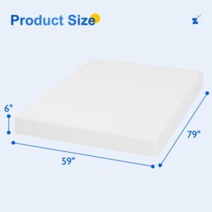 WYGMAV Queen Mattress 6 Inch Gel Memory Foam Mattress, Gel Infused Bed Mattress for Comfort and Pressure Relief with Washable and Removable Zipper Cover, Bed-in-a-Box, Medium Firm, White