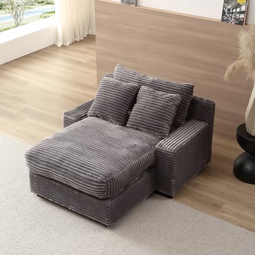 FANYE Oversized Single Lounge Sectional Sofa Couch Luxury Corduroy Upholstered Sleeper Daybed Deep Seat Chaise Sofa&Couch with 3 Pillows for Living Room