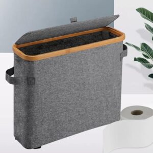 DimyFew Bamboo Toilet Paper Storage Toilet Paper Stand with Handle Container Large with Bamboo Lid for Living Room Restroom Kitchen, Gray