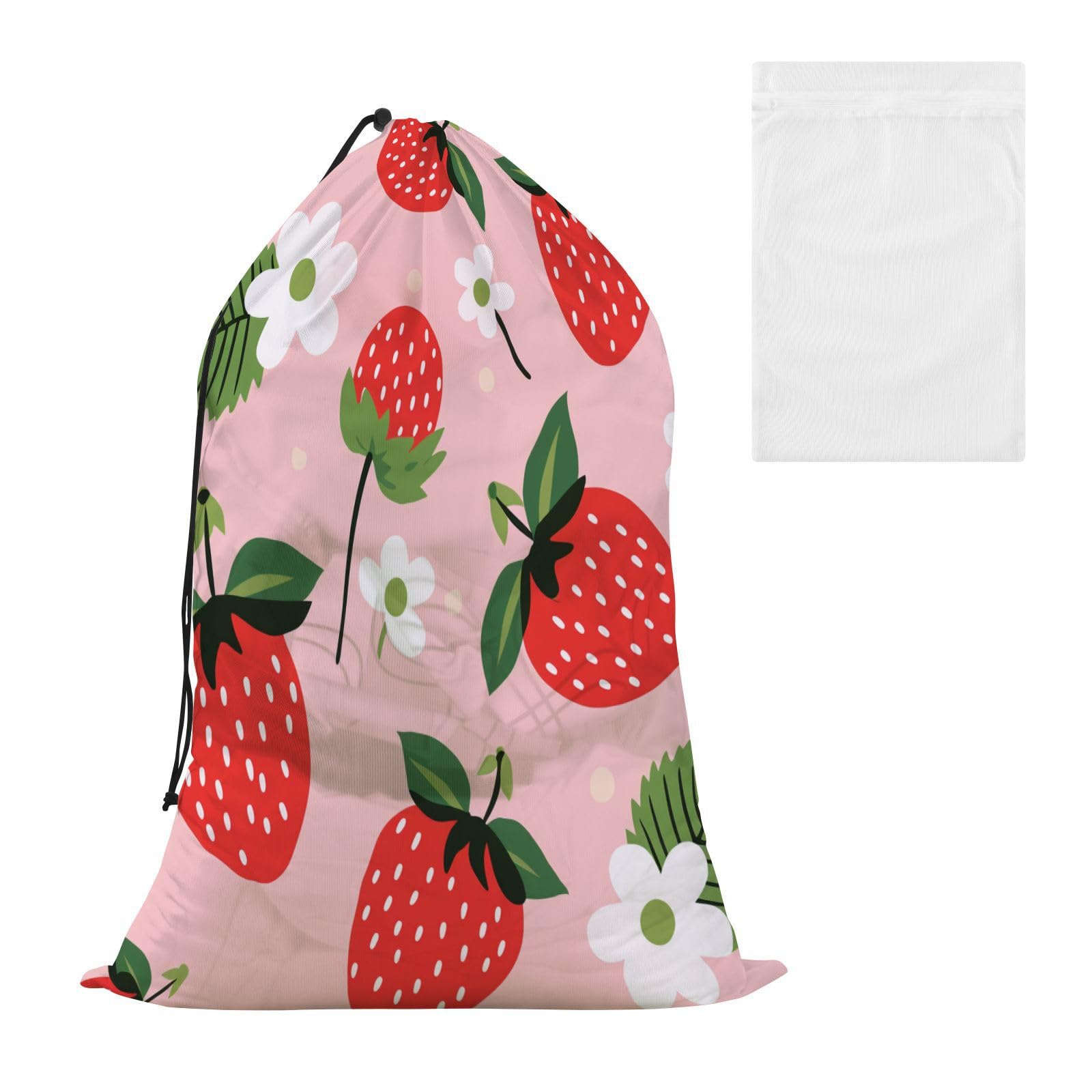 Extra Large Travel Laundry Bag And Mesh Laundry Bag, Rip-Stop Dirty Clothes Bag with Drawstring, Duty Travel Laundry Bag, Large Laundry Hamper Liner (24" x 36") Cute Strawberry (28)