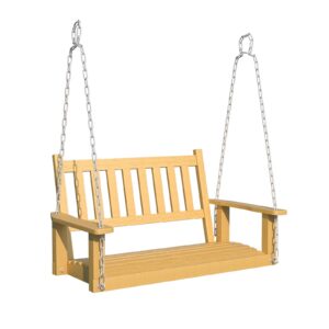 swing bench with heavy duty hanging chains adjustable outdoor wooden porch swing [all-weather resistant] outdoor hanging swing bench for adults/porch/yard/patio(2-seater)