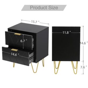 Anbuy 9 Drawer Dresser and Night Stand Sets for Bedroom Black, Two Drawers Nightstand Set of 2 & 9 Drawer Dresser Combo 3 Pieces (Black)